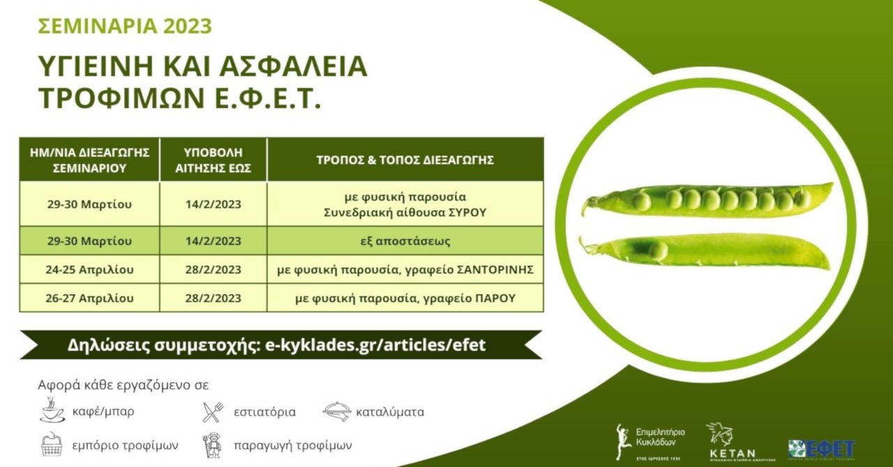 Σεμινάρια Υγιεινής και Ασφάλειας Τροφίμων ΕΦΕΤ σε Σαντορίνη, Σύρο και ...